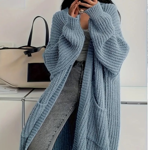 Sweaters | 1 Sale L Eft New Boho Maxi Sky Blue Chunky Cardigan | Poshmark
